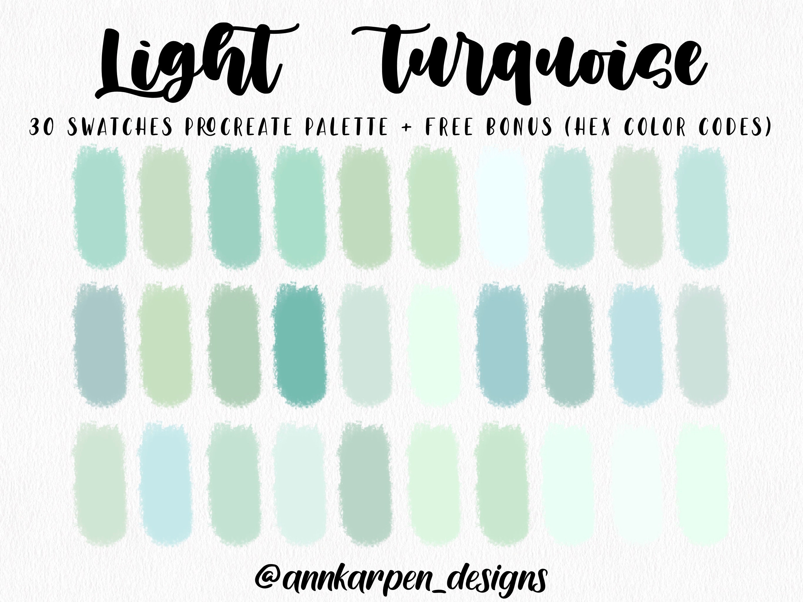 Light Turquoise Procreate Palette 30 HEX Color Codes Instant Digital