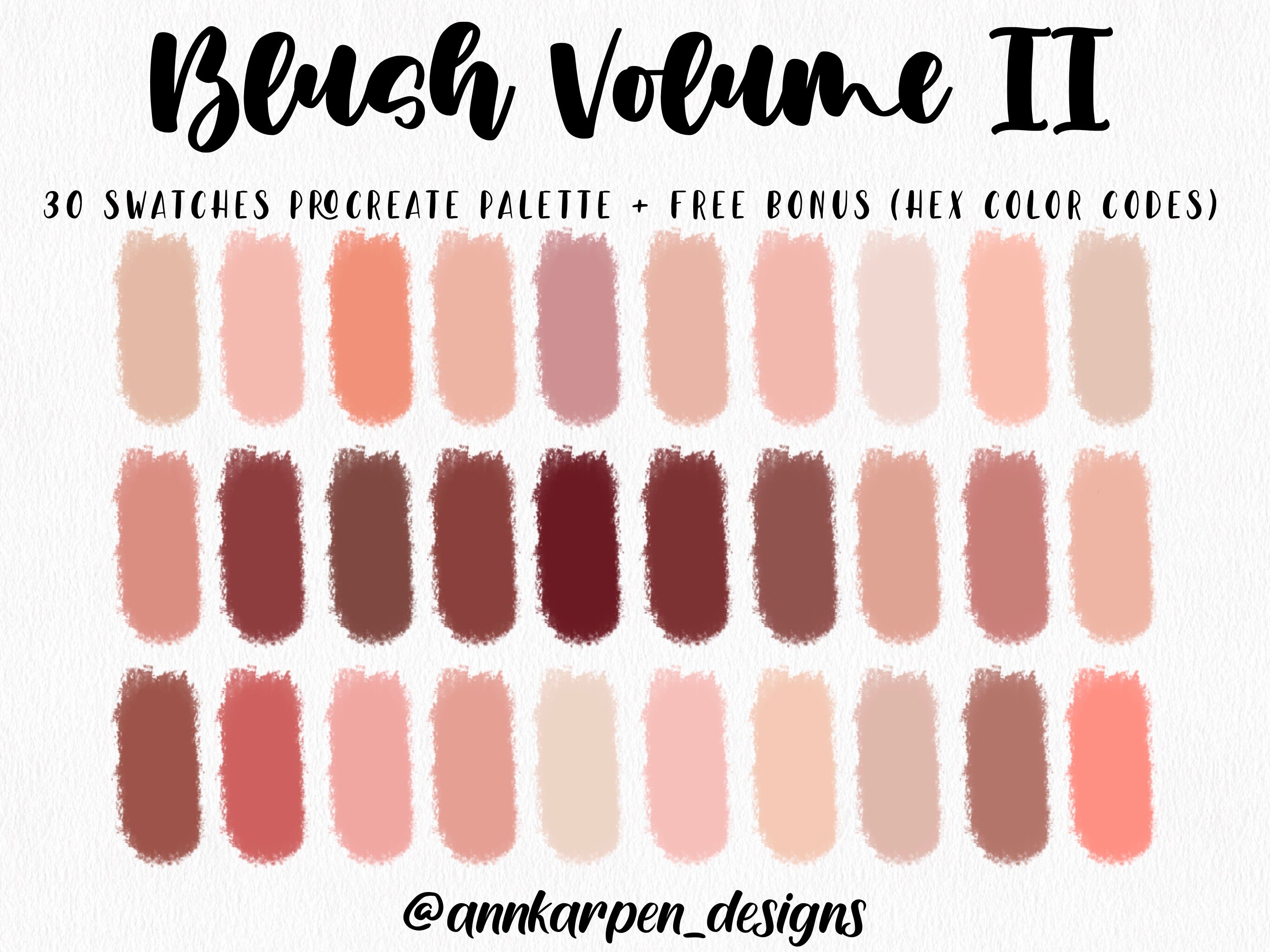 Blush Volume II Procreate Palette, 30 HEX Color Codes, Instant Digital ...