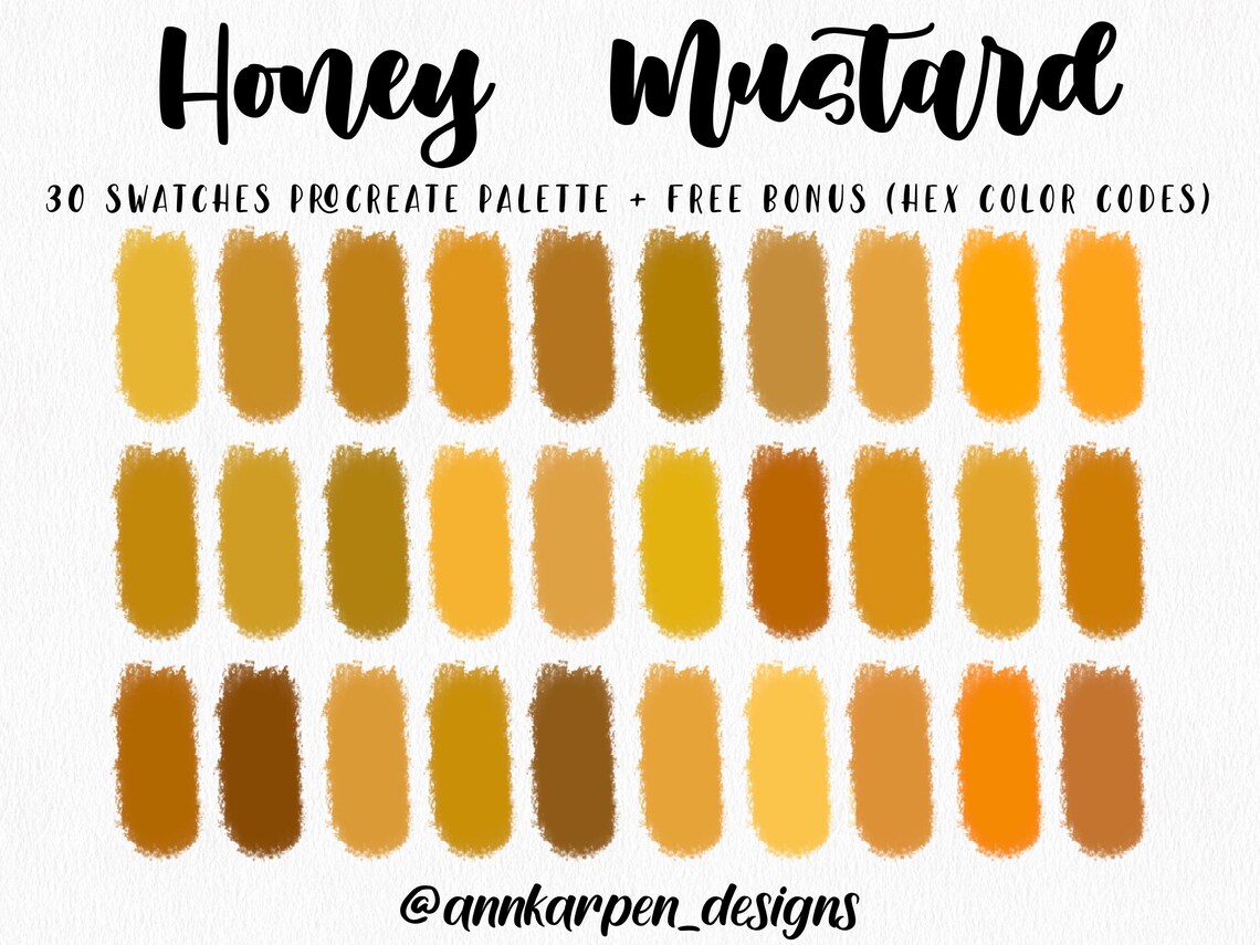 Honey Mustard Procreate Palette, 30 HEX Color Codes, Instant Digital ...