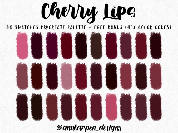 Cherry Lips Procreate Palette 30 HEX Color Codes Instant - Etsy