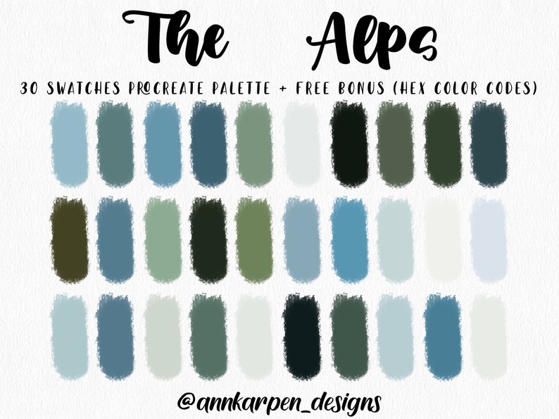 The Alps Procreate Palette, 30 HEX Color Codes, Instant Digital ...