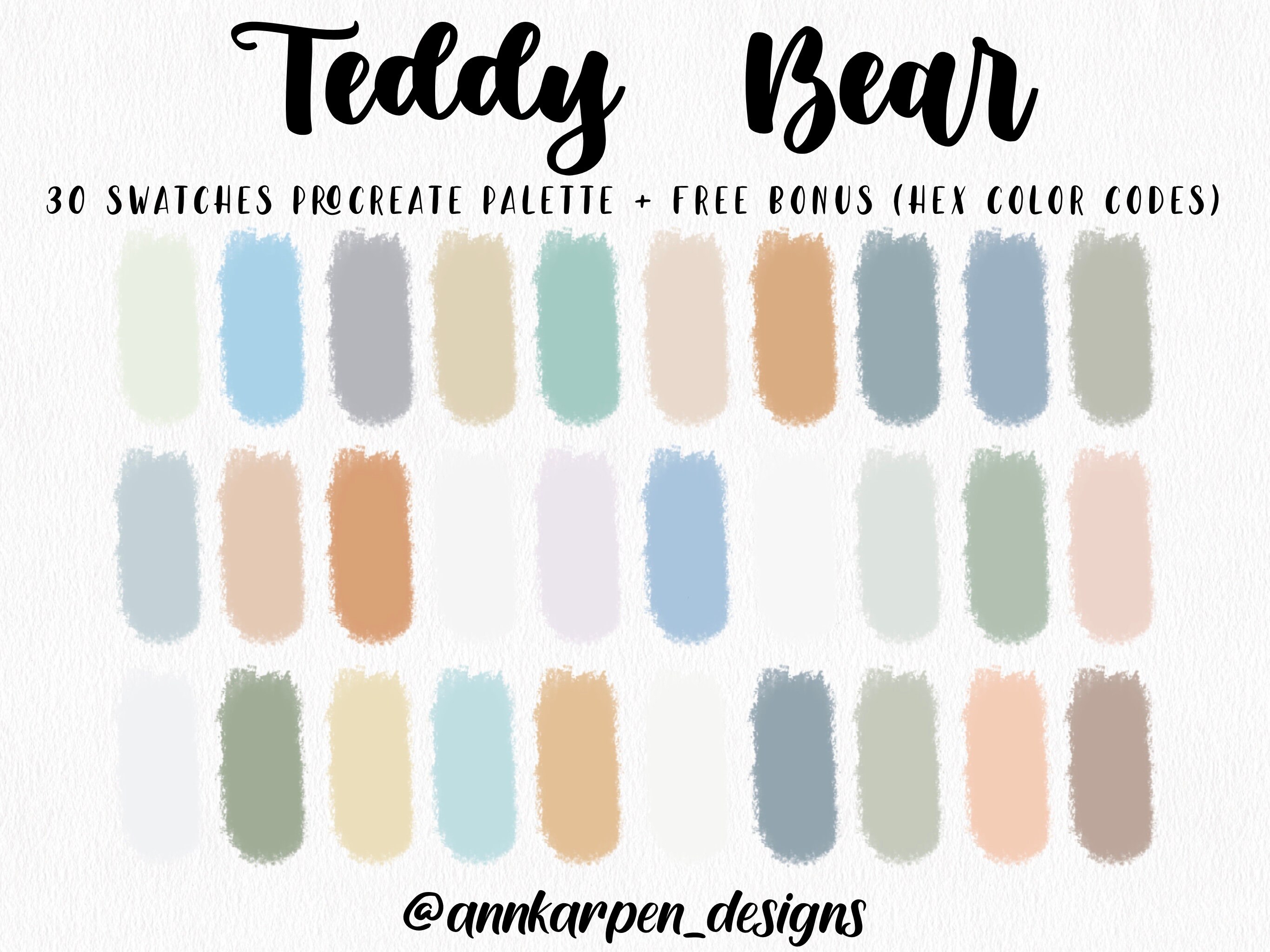 Teddy Bear Procreate Palette, 30 HEX Color Codes, iPad Pro Art, Instant ...