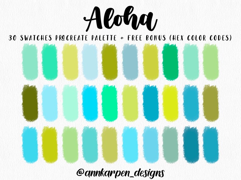 Aloha Procreate Palette 30 HEX Color Codes Instant Digital - Etsy