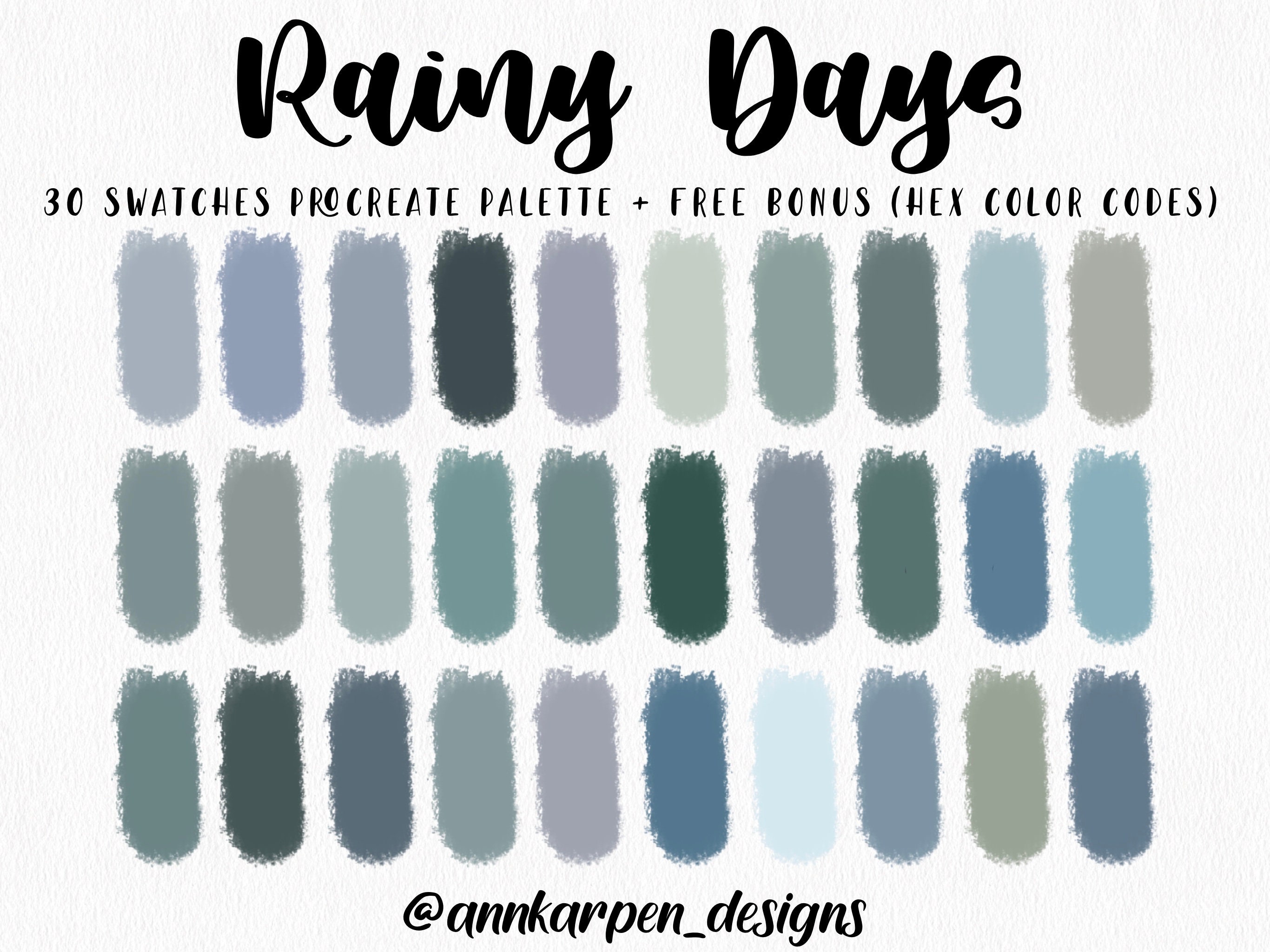 Rainy Days Procreate Palette, 30 HEX Color Codes, Instant Digital ...
