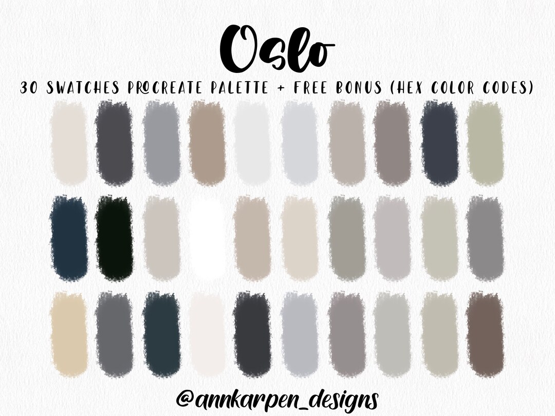 Oslo Procreate Palette, 30 HEX Color Codes, Instant Digital Download ...