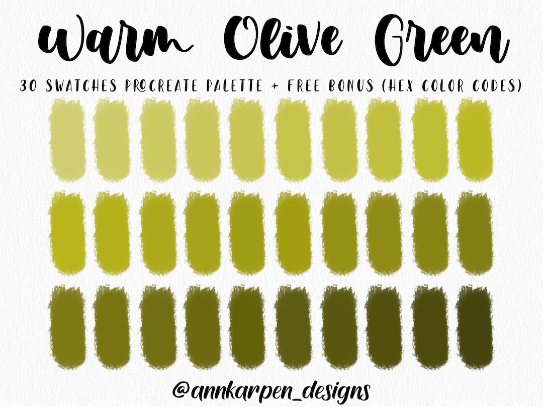 Warm Olive Green Procreate Palette, 30 HEX Color Codes, Instant Digital ...