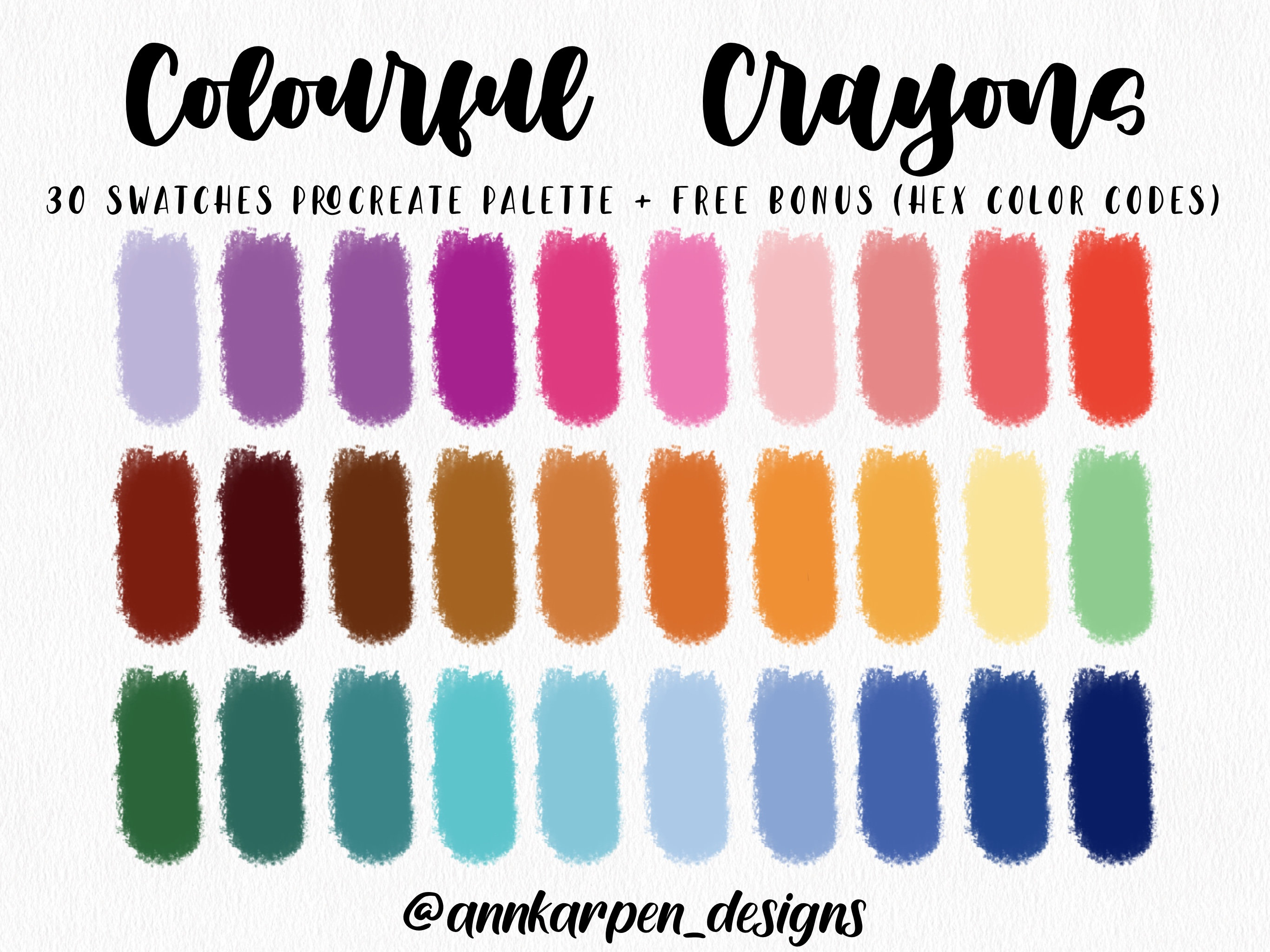 Colourful Crayons Procreate Palette, 30 HEX Color Codes, Good Notes ...