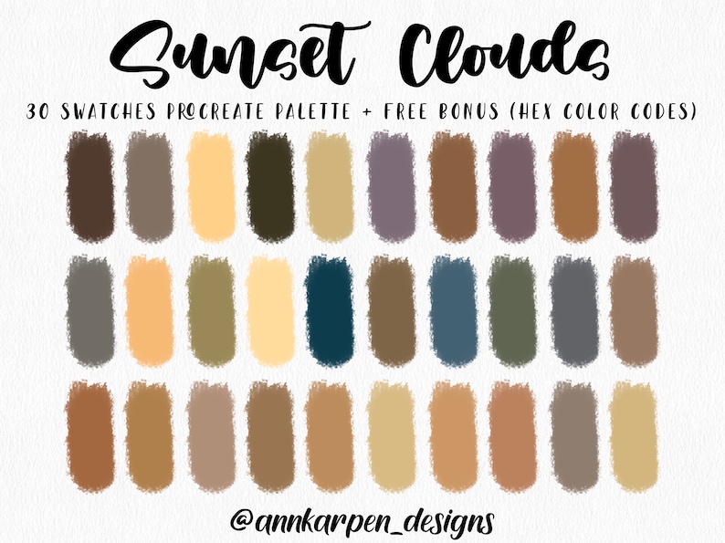 Sunset Clouds Procreate Palette, 30 HEX Color Codes, Instant Digital Download, iPad Pro Art ...