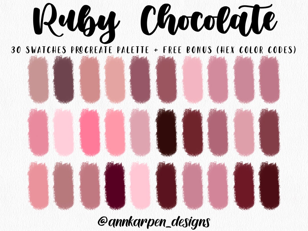 Ruby Chocolate Procreate Palette, 30 HEX Color Codes, Instant Digital ...