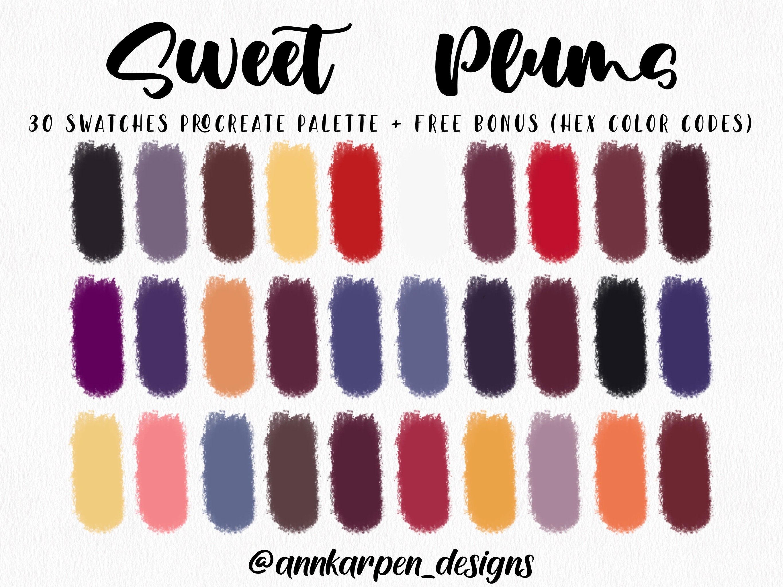 Sweet Plums Procreate Palette, 30 HEX Color Codes, Instant Digital ...