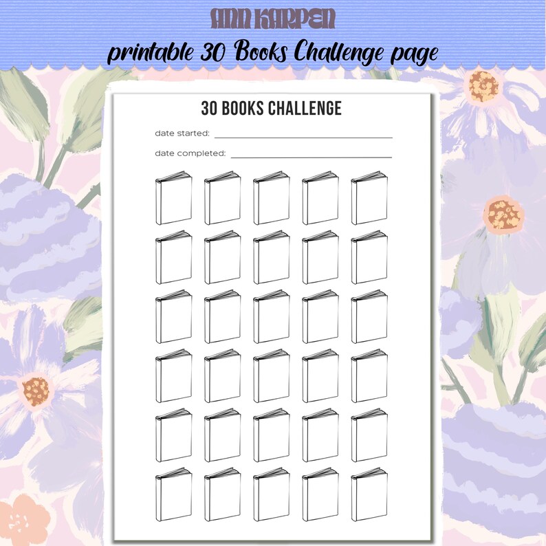 30 Books Challenge Tracker Printable Page Digital Instant Download ...