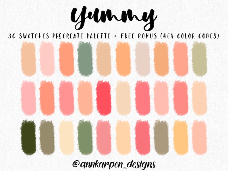 Yummy Procreate Palette 30 Hex Color Codes Instant Digital Download
