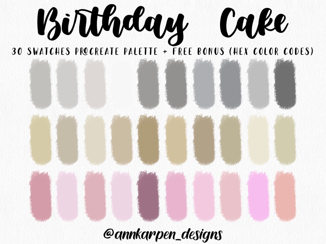 Birthday Cake Procreate Palette, 30 HEX Color Codes, Instant Digital ...