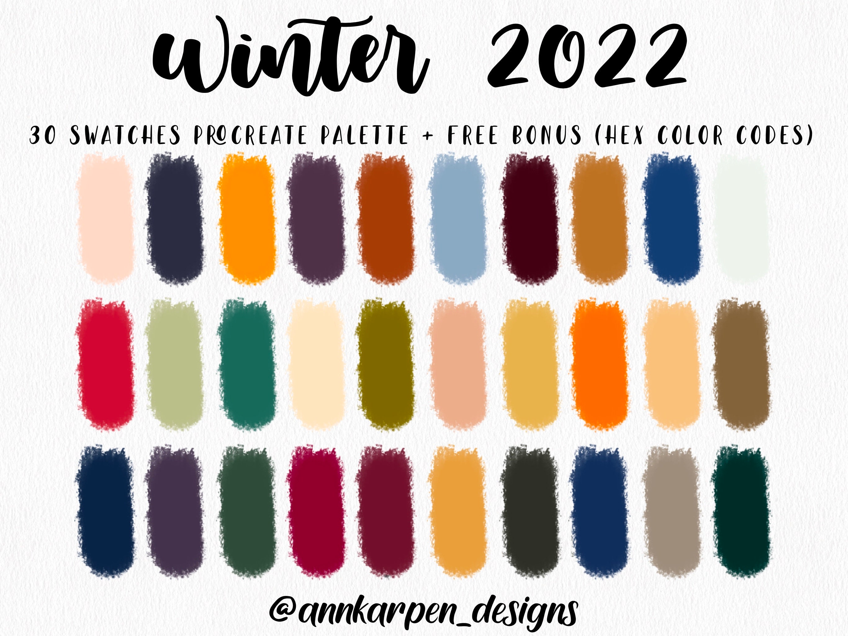 Winter 2022 Procreate Palette 30 Hex Color Codes Instant Digital