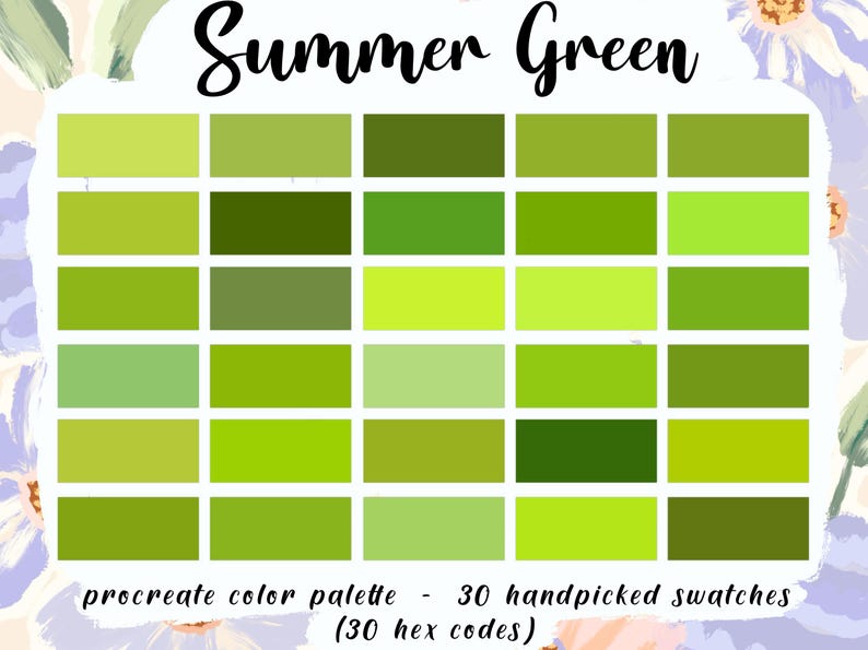 Summer Green Procreate Palette, 30 HEX Color Codes, Instant Digital ...