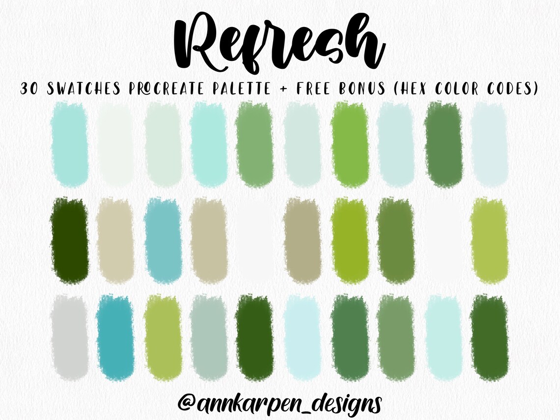 Refresh Procreate Palette 30 HEX Handpicked Colors Instant - Etsy