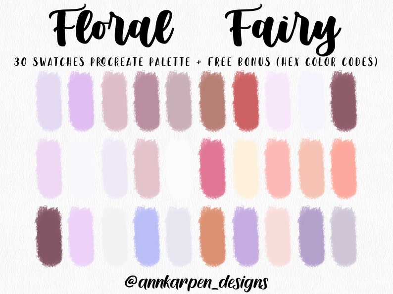 Floral Fairy Procreate Palette 30 Hex Color Codes Instant Etsy