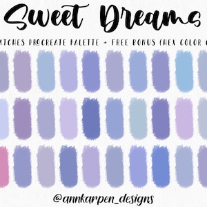 Sweet Dreams Procreate Palette, 30 HEX Color Codes, Lilac Blue Color ...