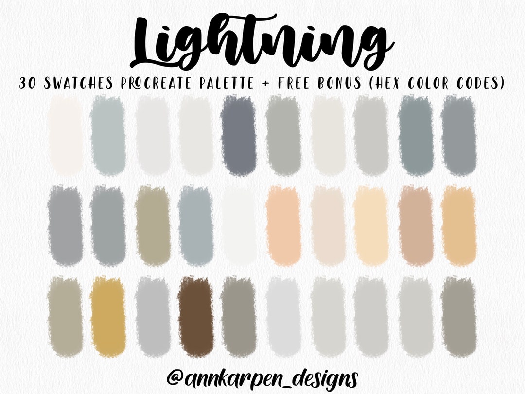 Lightning Procreate Palette, 30 HEX Handpicked Colors, Instant Digital ...