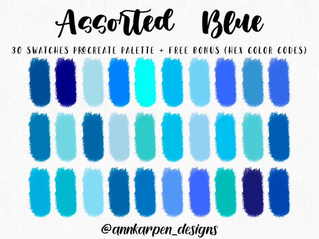 Assorted Blue Procreate Palette, 30 HEX Color Codes, Instant Digital ...