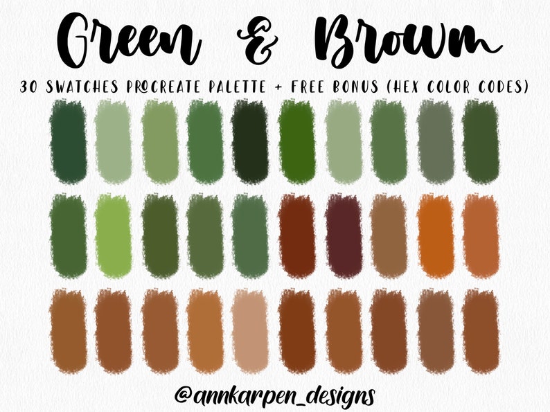 Green and Brown Procreate Palette, 30 HEX Color Codes, Instant Digital ...