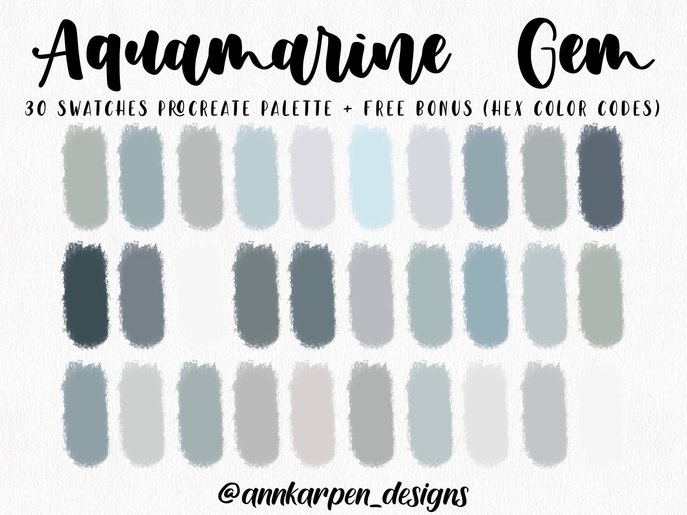 Aquamarine Gem Procreate Palette, 30 HEX Color Codes, Instant Digital ...