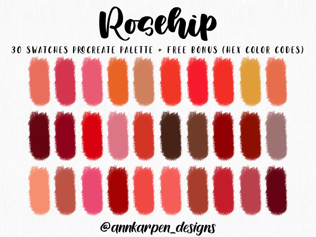 Rosehip Procreate Palette, 30 HEX Color Codes, Instant Digital Download ...