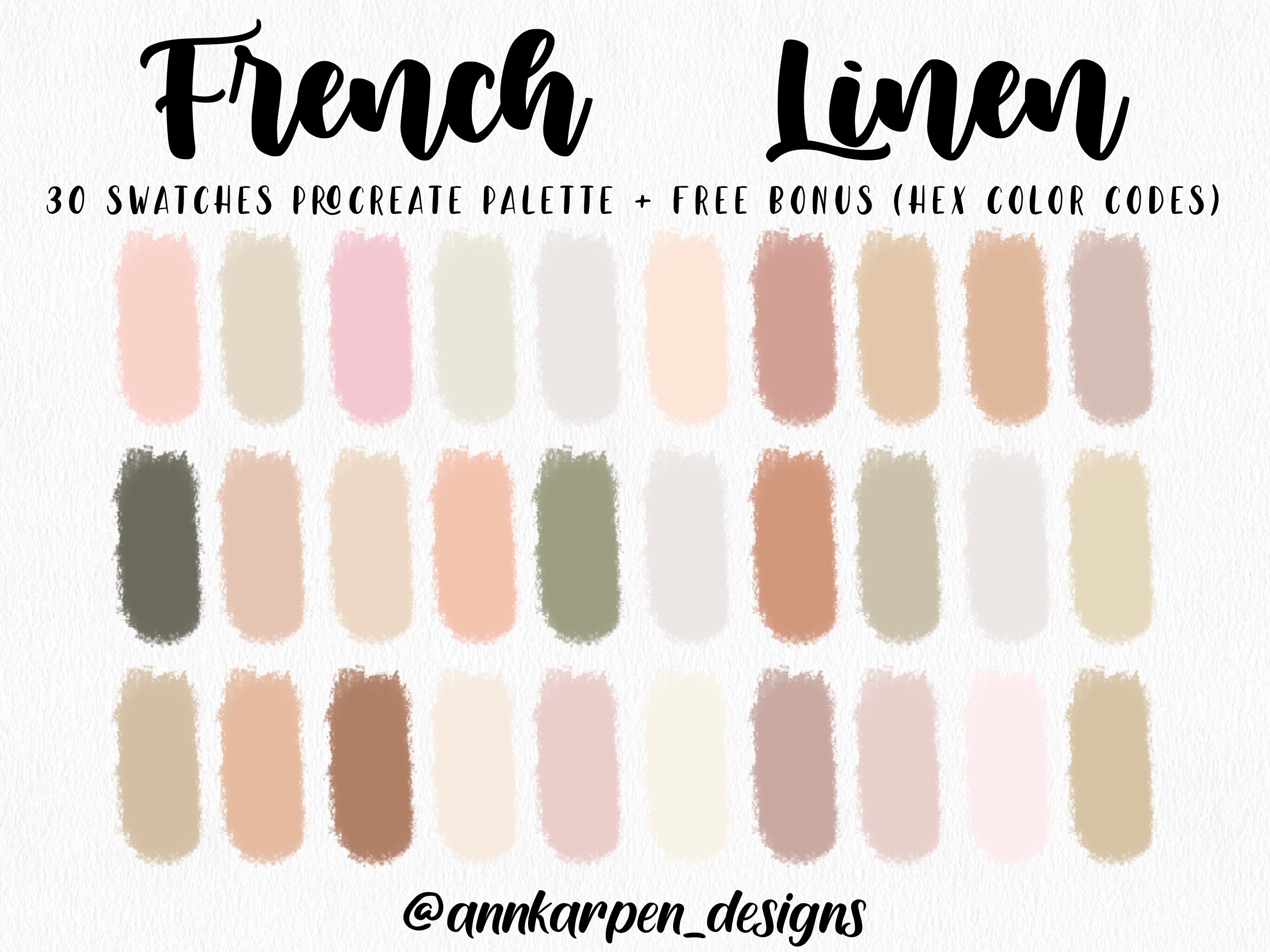 French Linen Procreate Palette 30 HEX Color Codes Instant - Etsy Australia