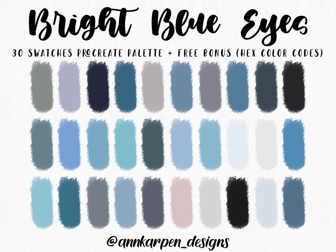 Bright Blue Eyes Procreate Palette, 30 HEX Color Codes, Instant Digital ...