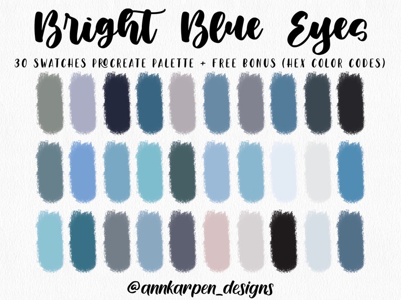 Bright Blue Eyes Procreate Palette, 30 HEX Color Codes, Instant Digital ...