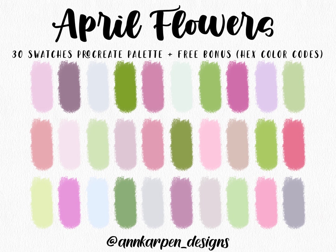 April Flowers Procreate Palette, 30 HEX Color Codes, Instant Digital ...