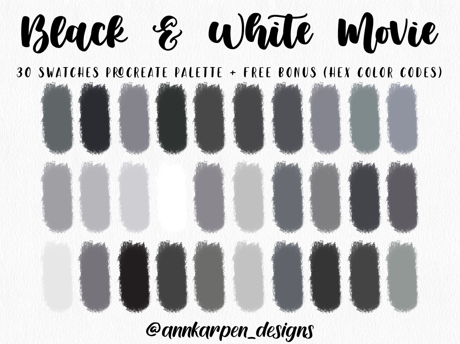 Black & White Movie Procreate Palette, 30 HEX Color Codes, iPad ...