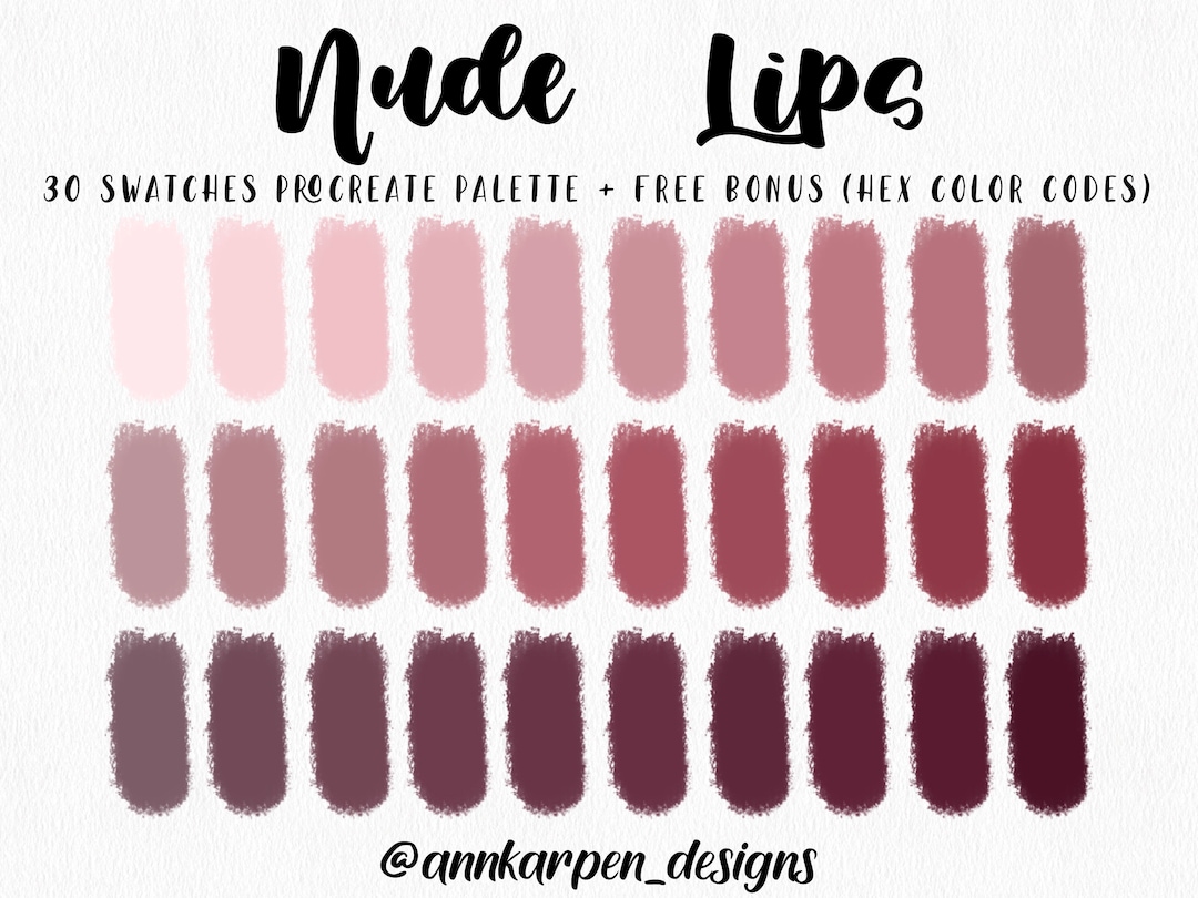 Nude Lips Procreate Palette, 30 HEX Color Codes, Instant Digital ...