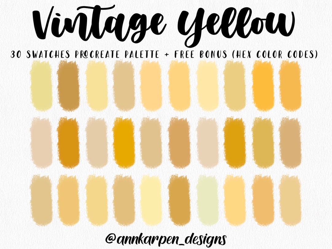 Vintage Yellow Procreate Palette, 30 HEX Color Codes, Instant Digital ...