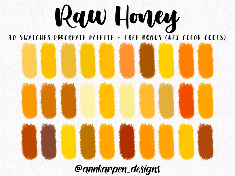 Raw Honey Procreate Palette, 30 HEX Color Codes, Instant Digital ...