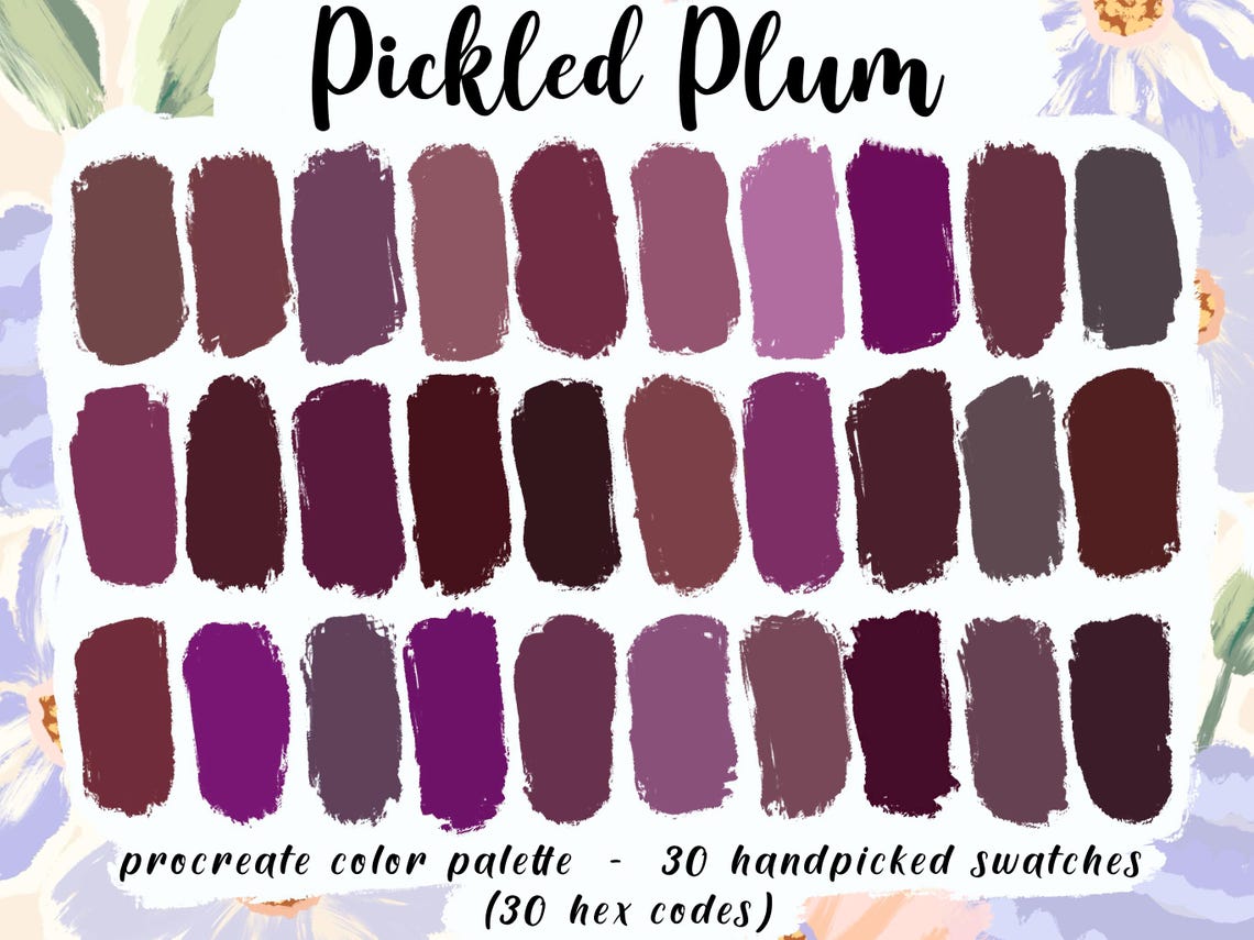Pickled Plum Procreate Palette, 30 HEX Color Codes, Food Illustration ...