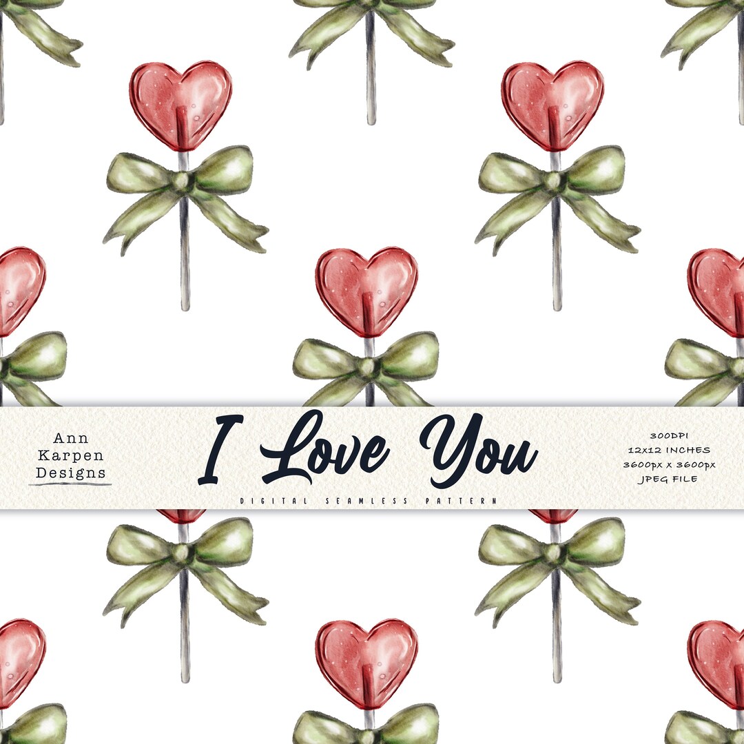 I Love You Seamless Pattern Original Watercolor Digital - Etsy