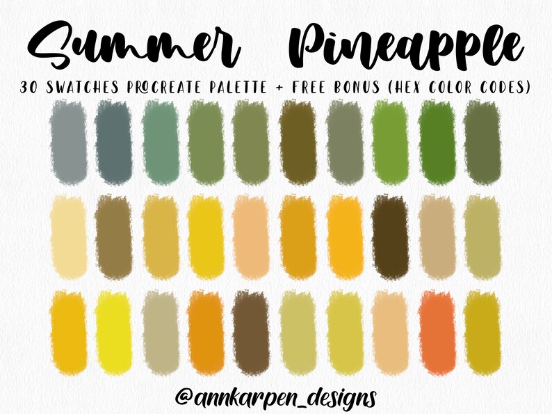 Summer Pineapple Procreate Palette, 30 HEX Color Codes, Instant Digital ...