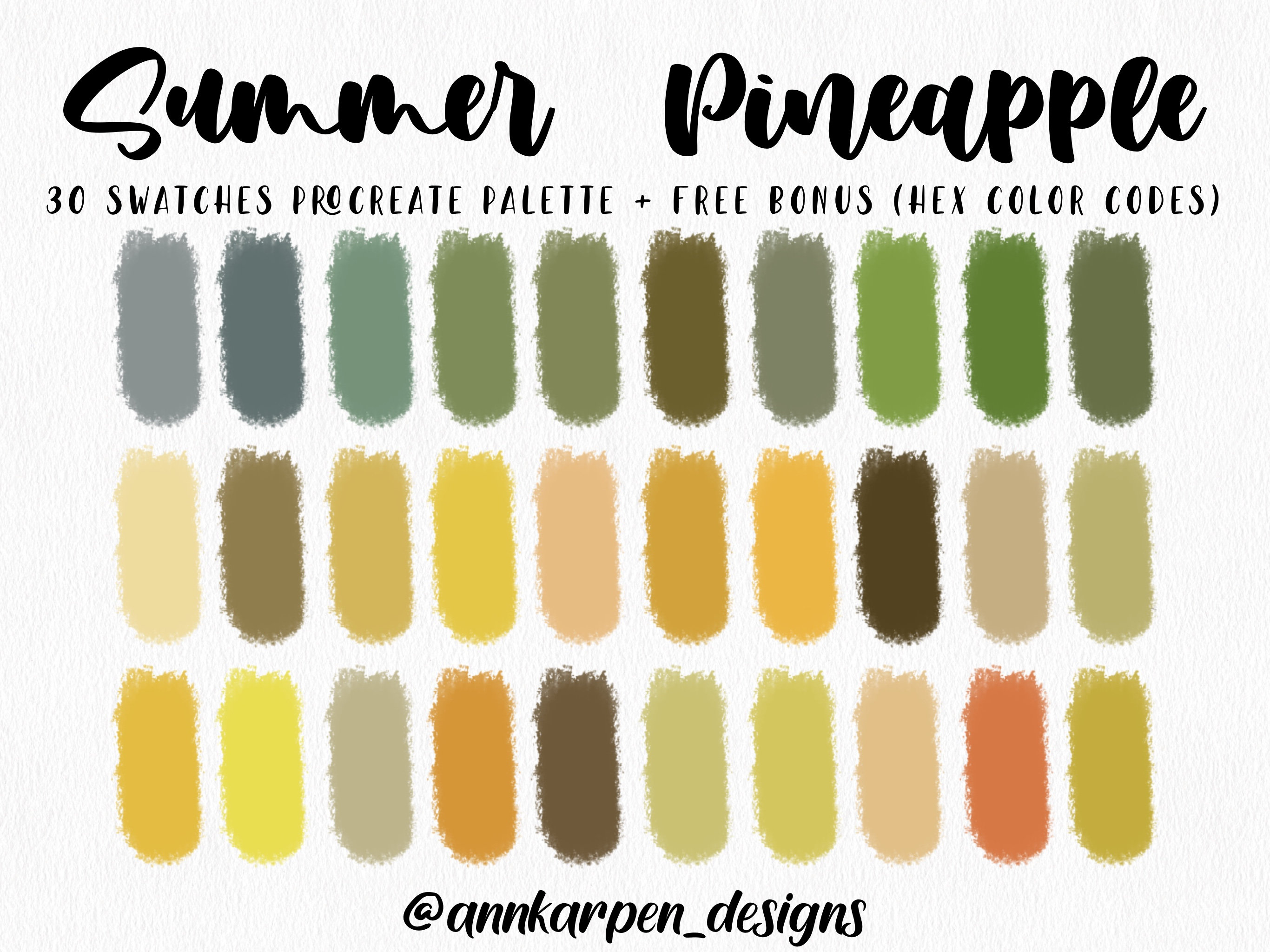 Summer Pineapple Procreate Palette, 30 HEX Color Codes, Instant Digital ...