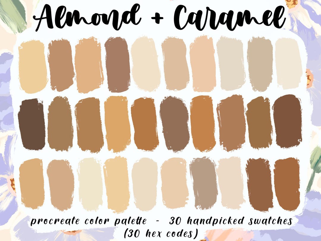 Almond + Caramel - Procreate Palette, 30 HEX Codes, Good Notes, Neutral ...