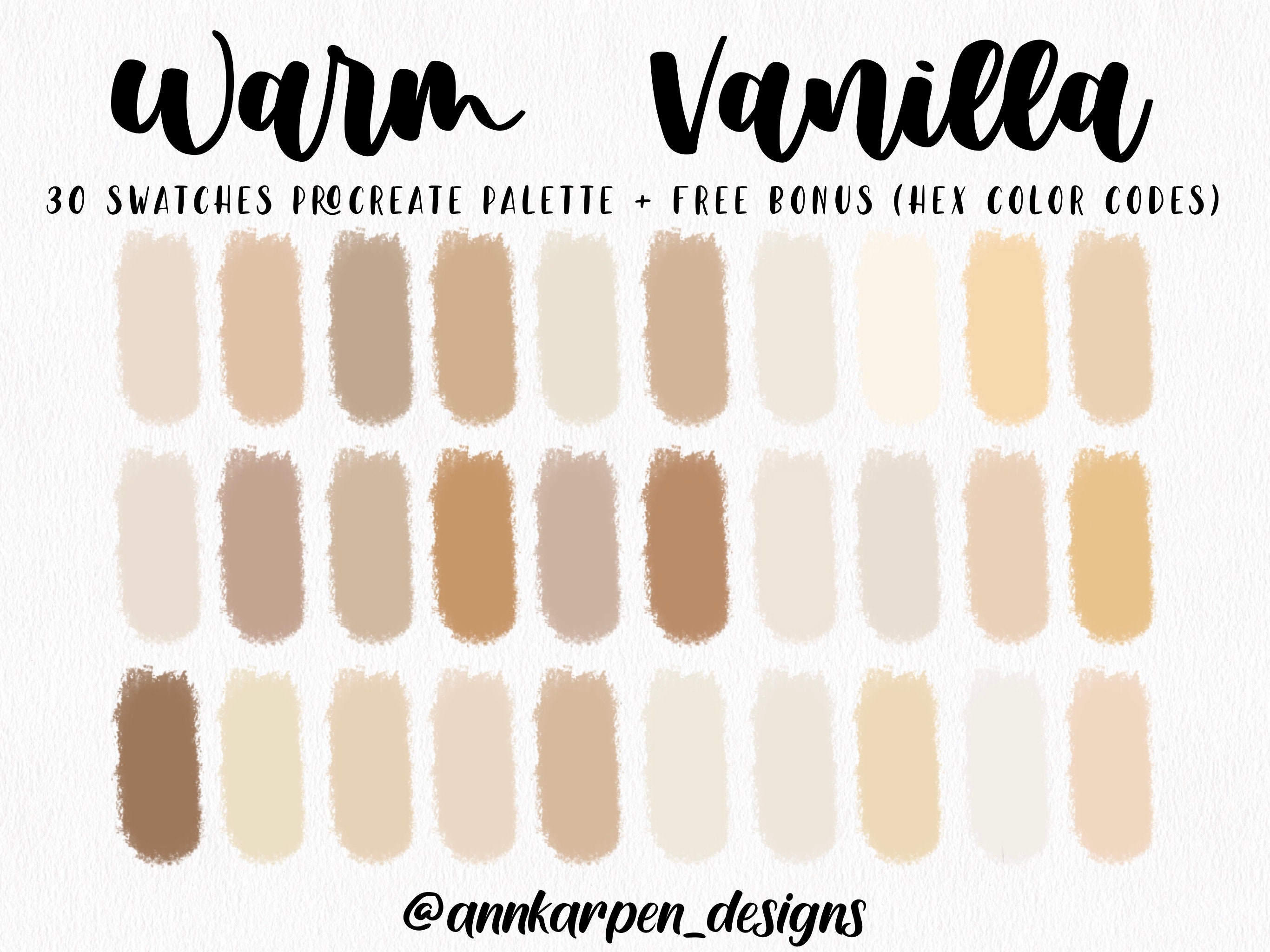 Warm Vanilla Procreate Palette 30 HEX Color Codes Instant Digital
