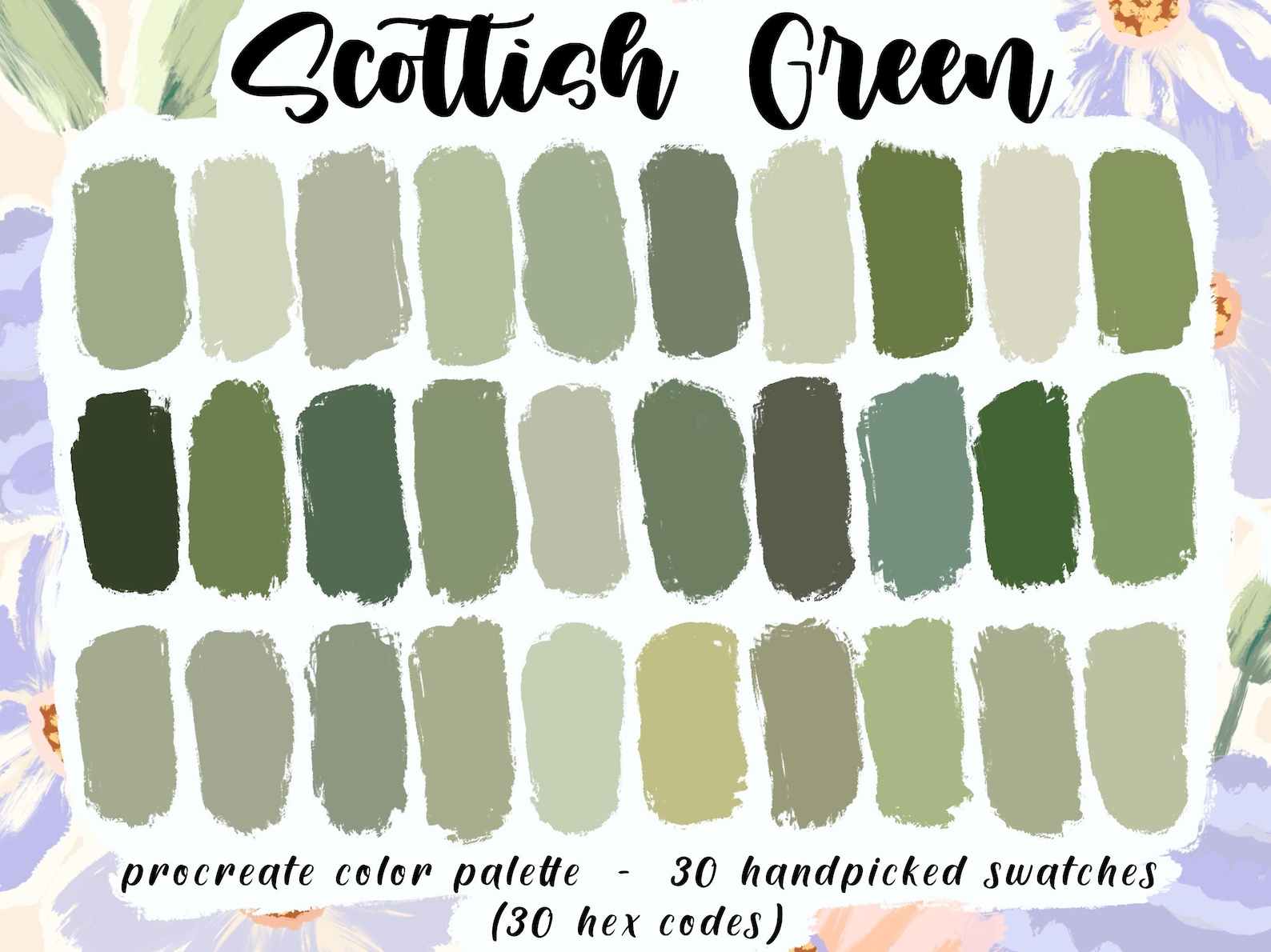 Scottish Green - Procreate Palette, 30 Warm Color Swatches, Digital ...
