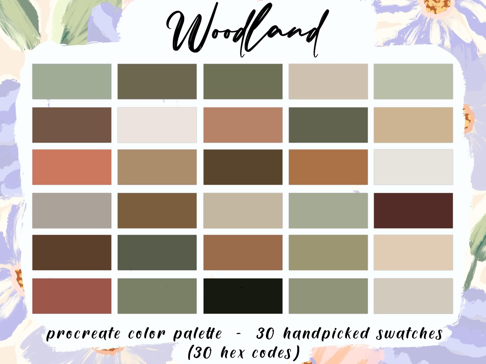 Woodland Procreate Palette 30 HEX Handpicked Colors, Instant Digital ...