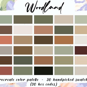 Woodland Procreate Palette 30 HEX Handpicked Colors, Instant Digital ...