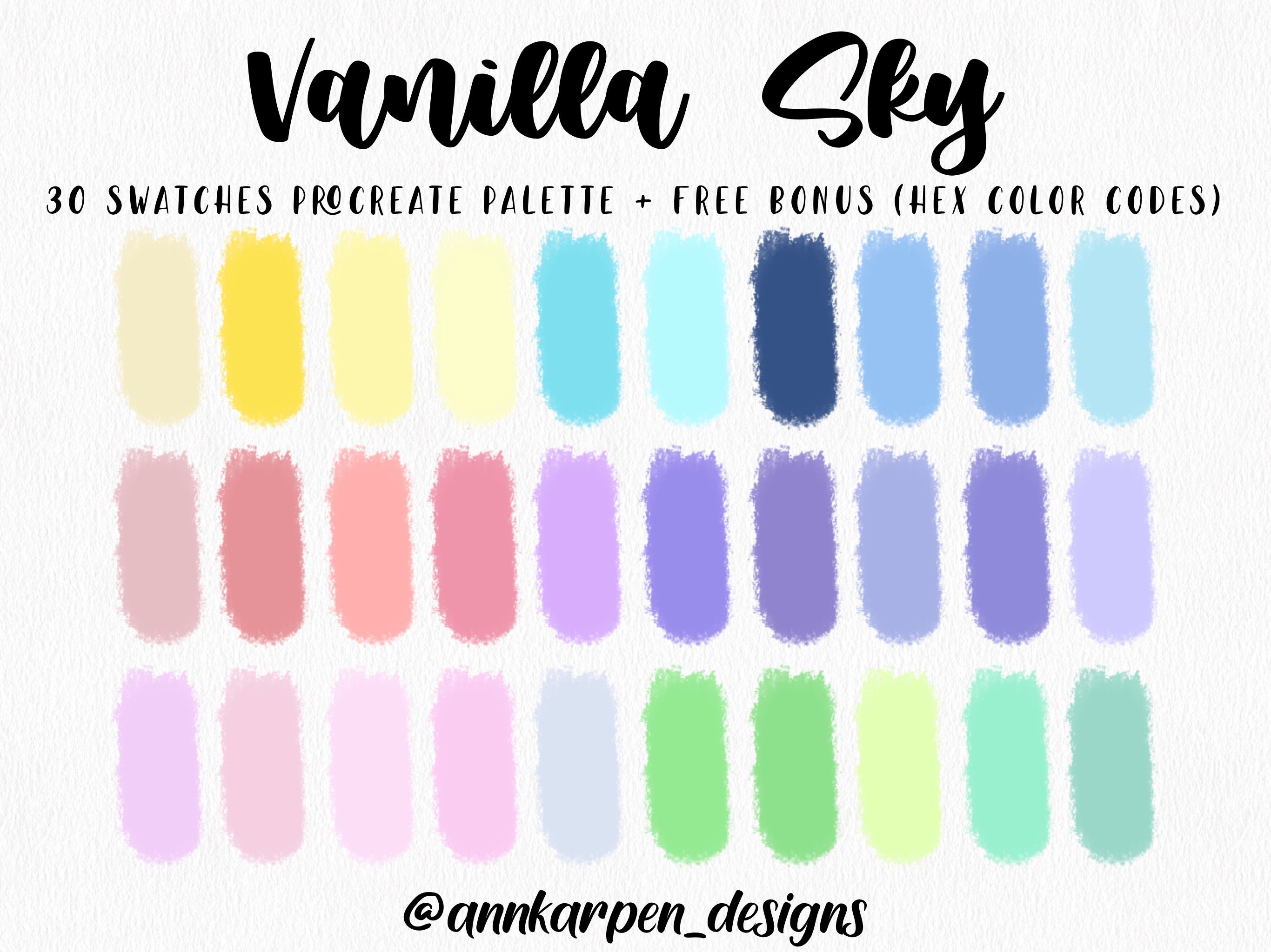 Vanilla Sky Procreate Palette, 30 HEX Color Codes, Instant Digital ...