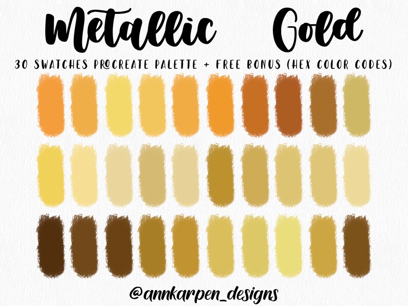 Metallic Gold Procreate Palette, 30 HEX Codes, Instant Download, Metal ...