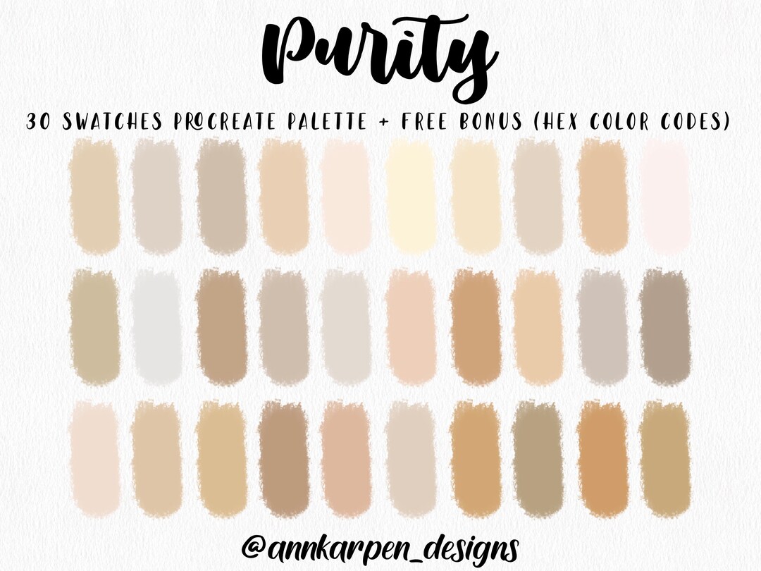 Purity Procreate Palette, 30 HEX Color Codes, Instant Digital Download ...