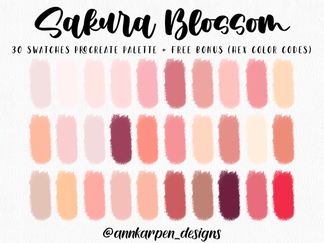 Sakura Blossom Procreate Palette, Hand Picked 30 HEX Color Codes ...