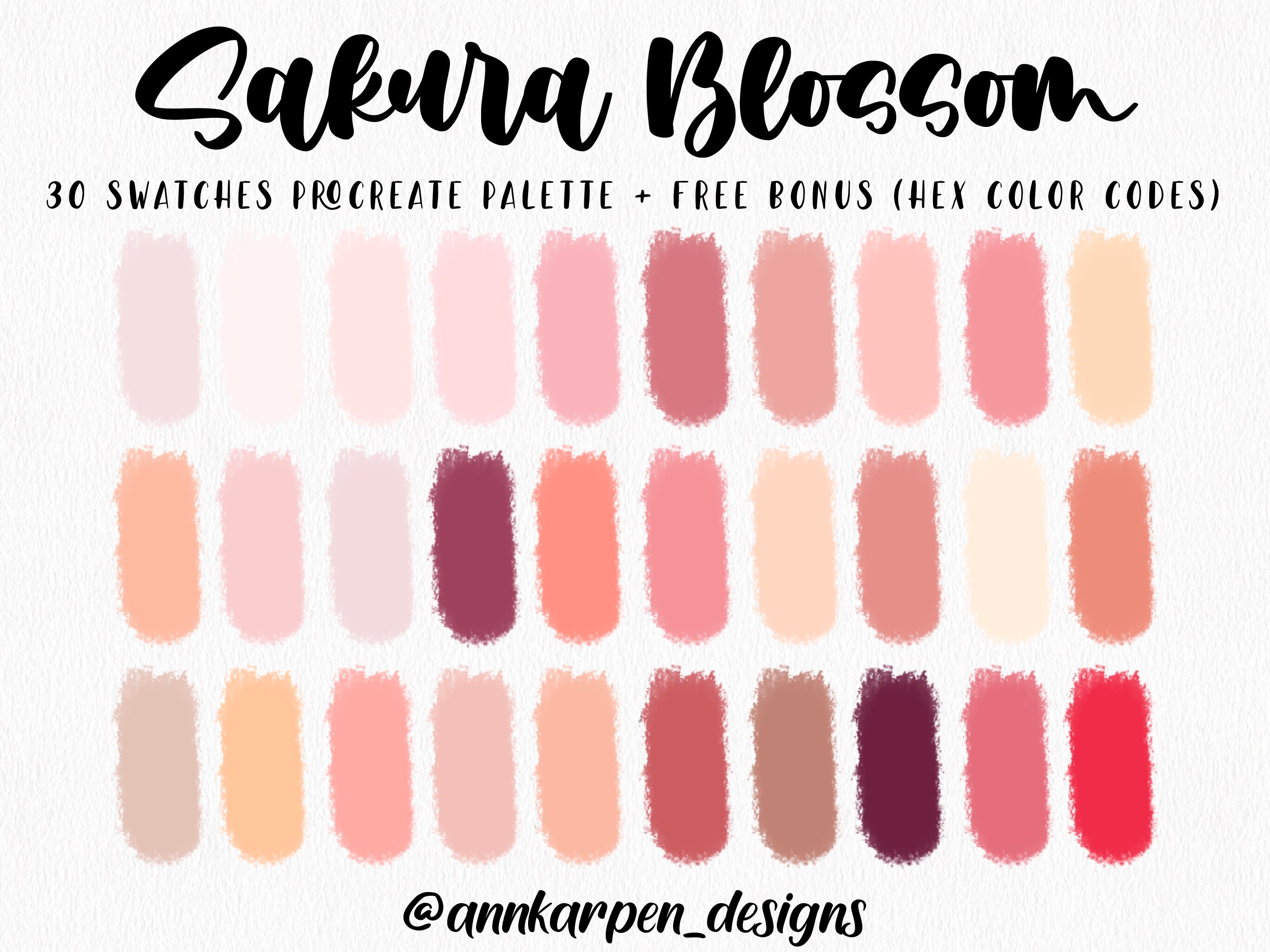 Sakura Blossom Procreate Palette, Hand Picked 30 HEX Color Codes ...
