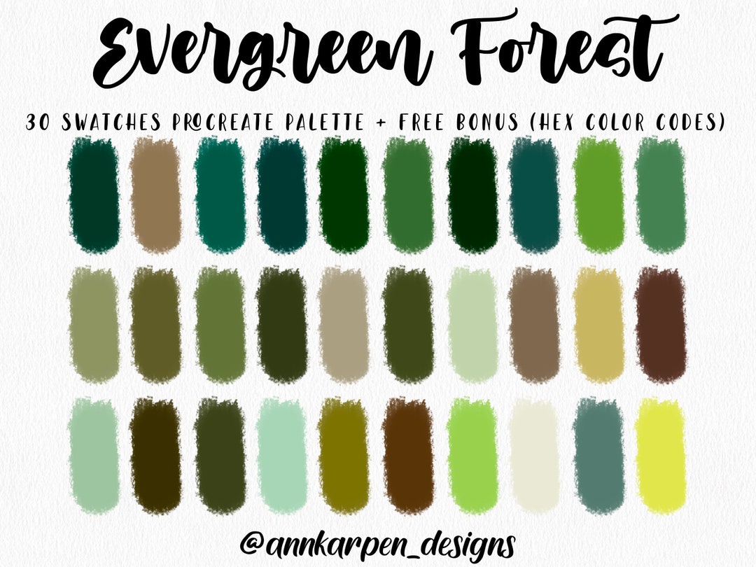 Evergreen Forest Procreate Palette, 30 HEX Color Codes, Instant Digital ...